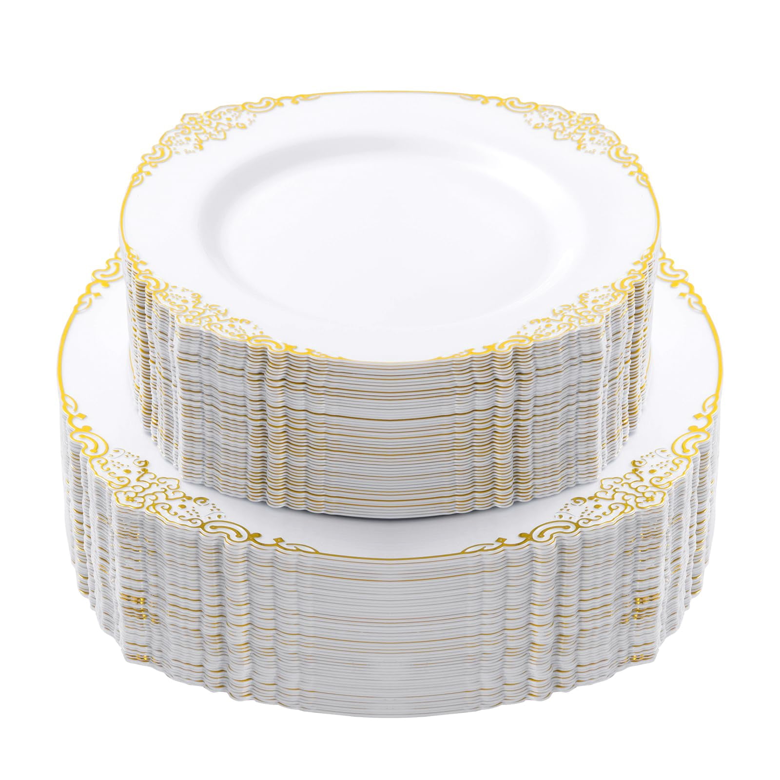 100 PCS White and Gold Plastic AFN1Plates for 50 Guests, Gold ...