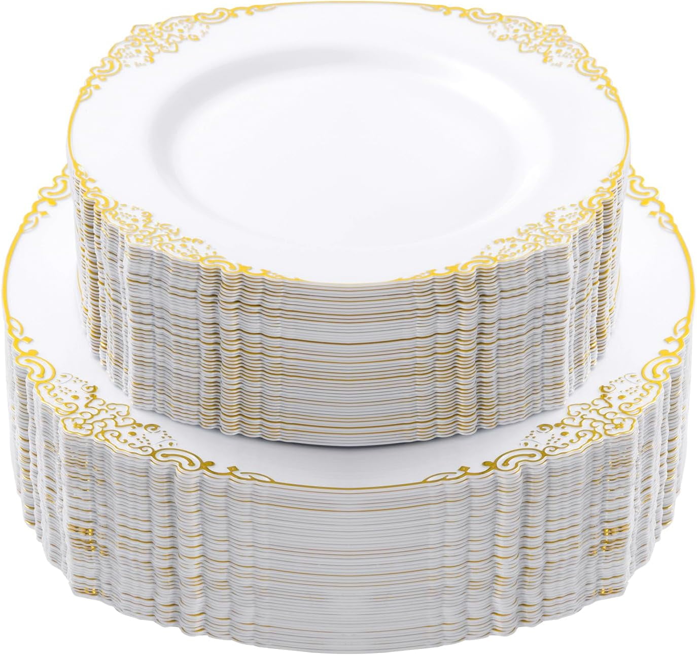 White And Gold Plastic Plates