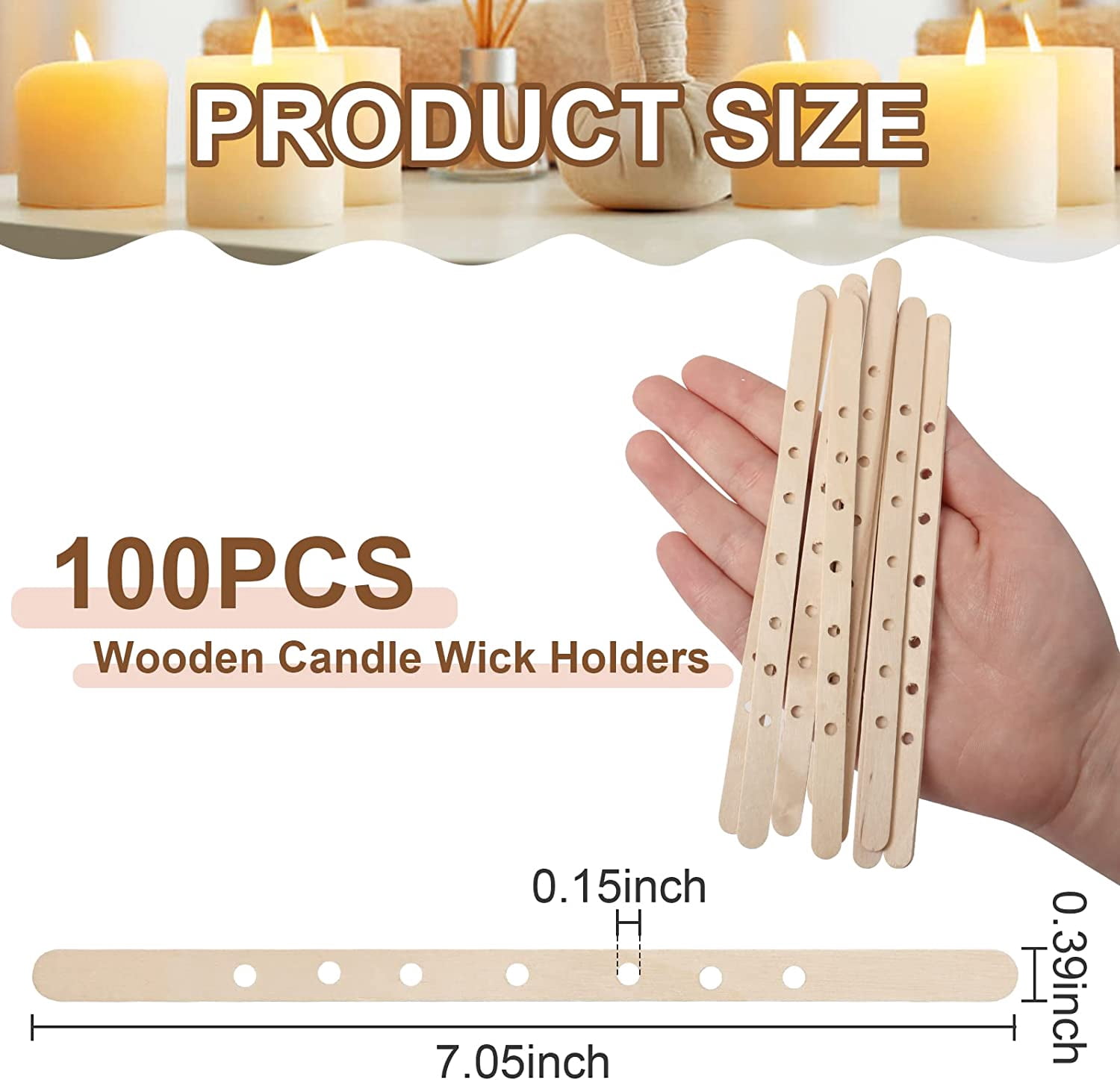 100 PCS Wooden Candle Wick Holders 7inch Candle Wick Bars 7 Holes ...