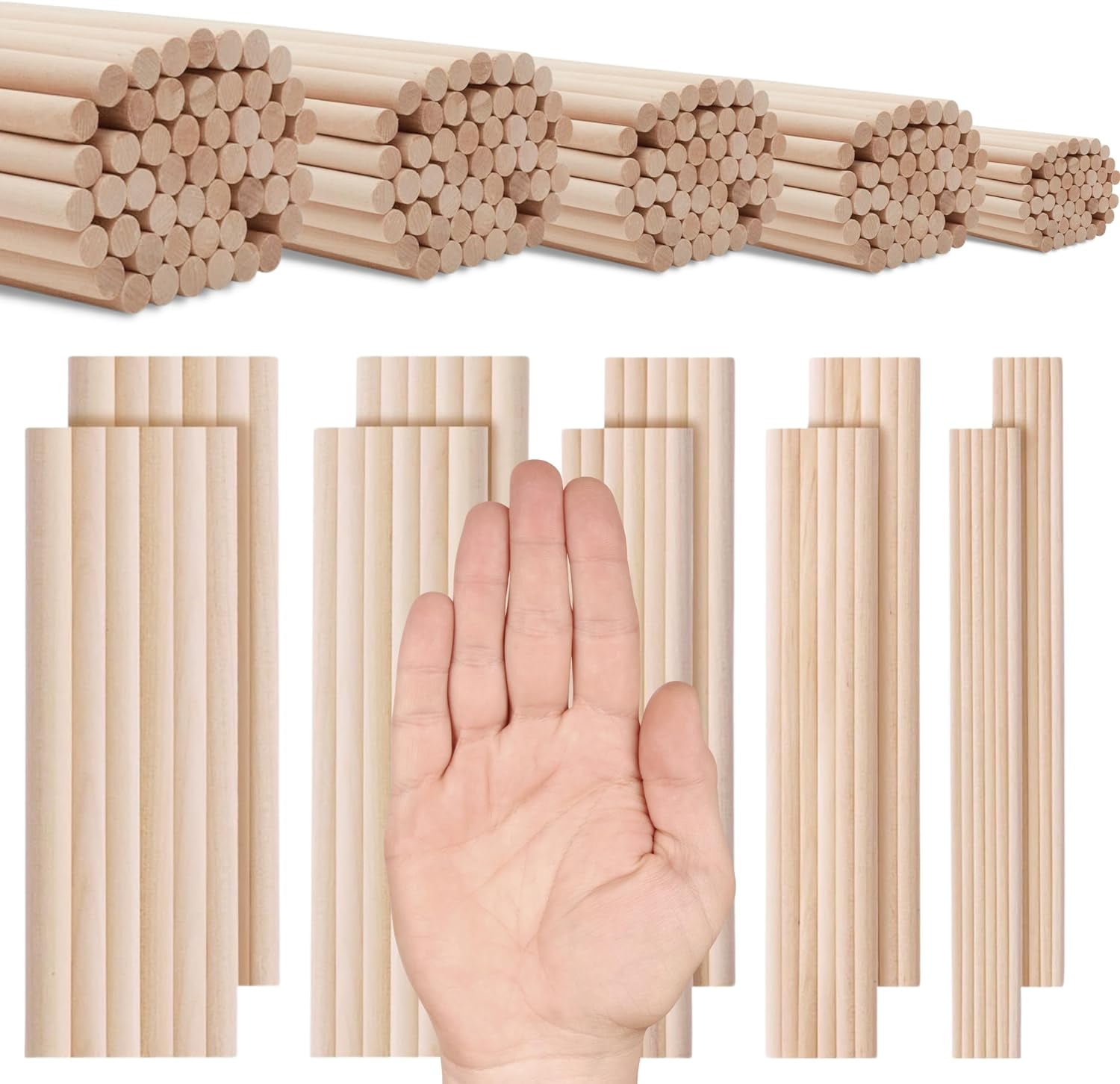100 PCS Wooden Dowel Rods 6 inch Wood Dowels Assorted Sizes Wood Craft ...