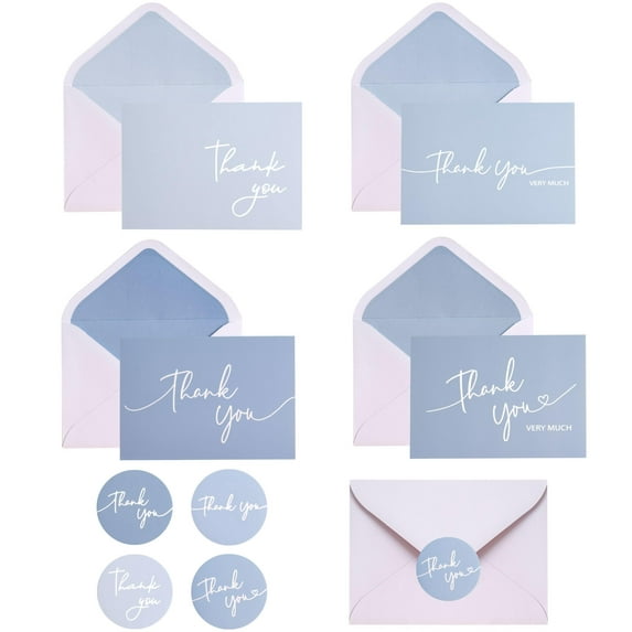 100 PK Blue Thank You Cards with Envelopes Bulk - 5 x 3.5 Inches ...