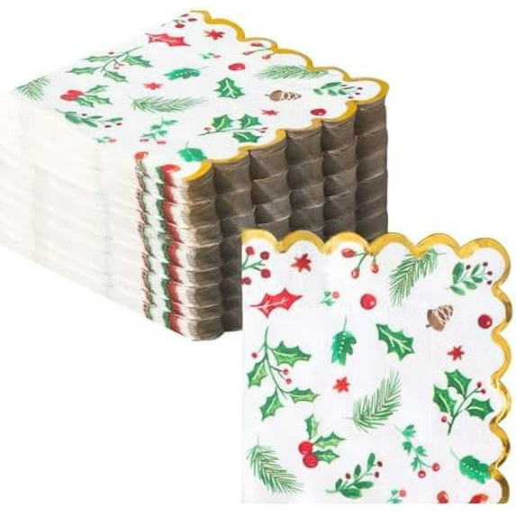 100 PK Christmas Large Dinner Size Napkins Paper - 3-ply Christmas ...