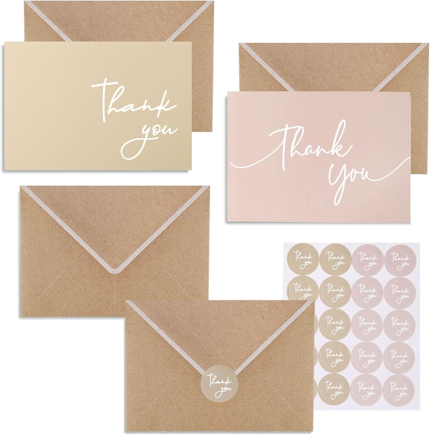 100 PK Pink and Gold Thank You Cards with Envelopes Bulk - 5 x 3.5 ...