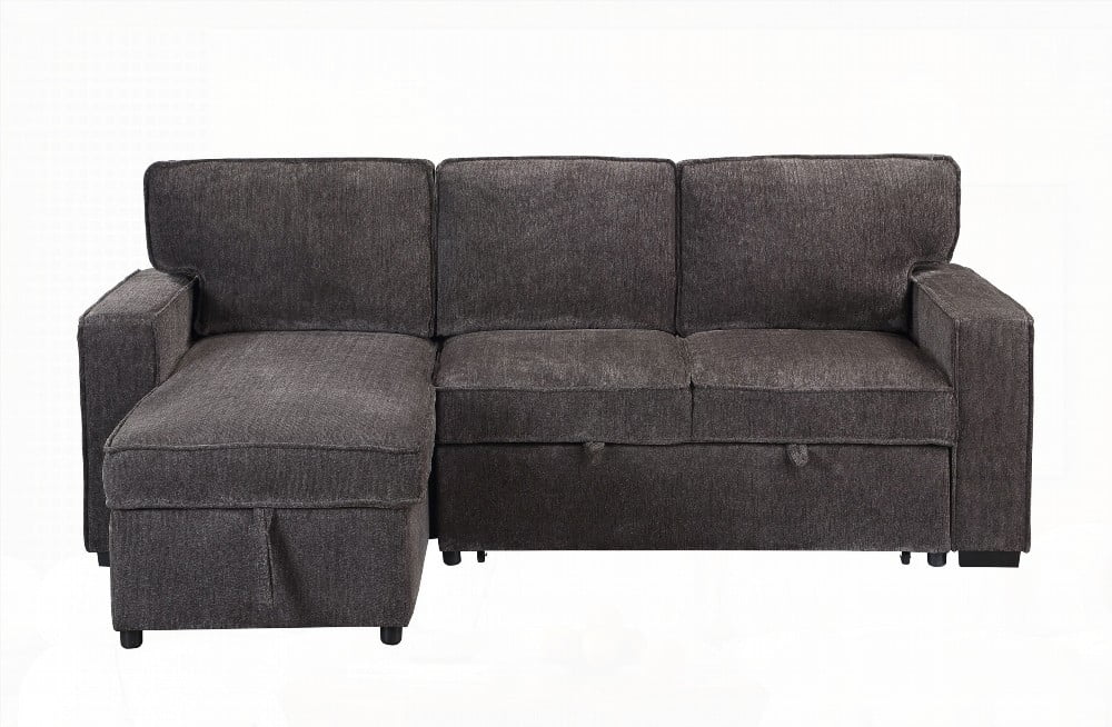 Bedroom Modern Grey Pull Out Sofa with 2 Cup Holders 220cm Polyester ...