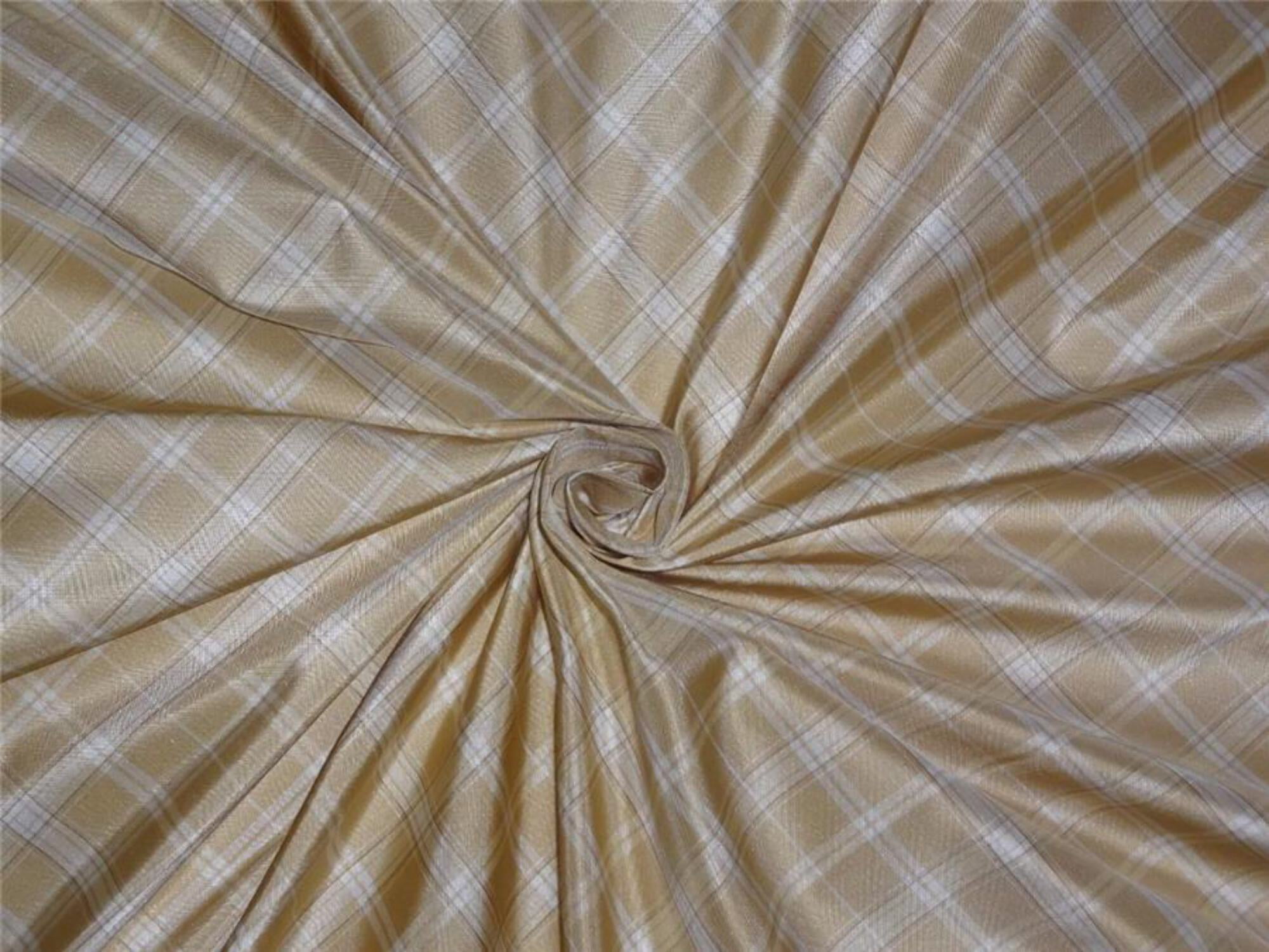 100% PURE SILK TAFFETA FABRIC GOLDEN BEIGE COLOR PLAIDS 54quot; wide ...
