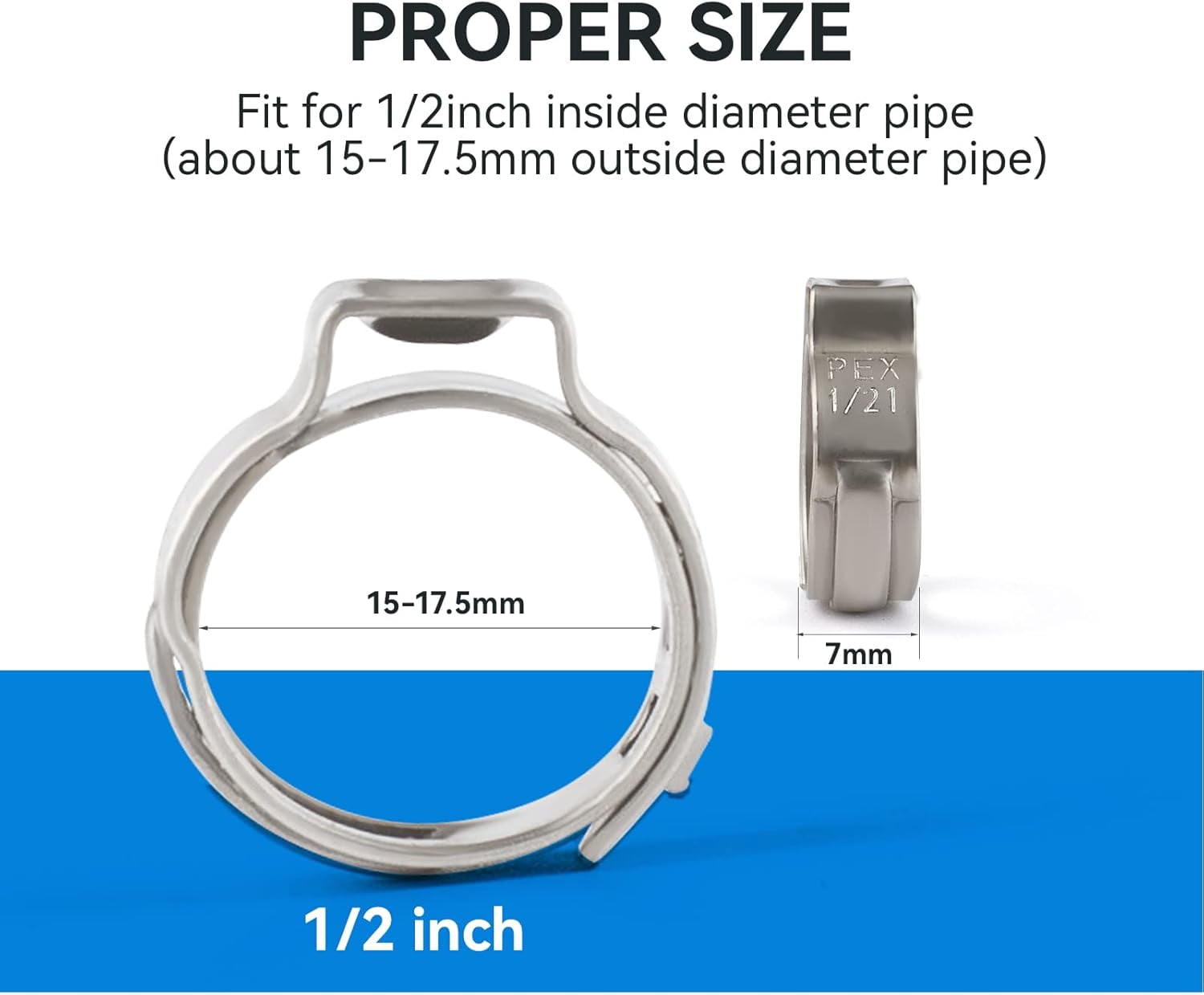 100 Pack 1/2 Inch Pex Cinch Clamp Rings,Premium 304 Stainless Steel PEX ...
