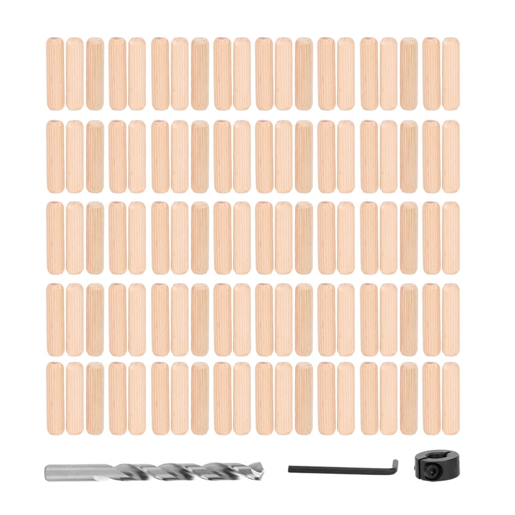100-Pack 1/2# Wood Dowel Pins with Straight Grooves + Matching 1/2 ...