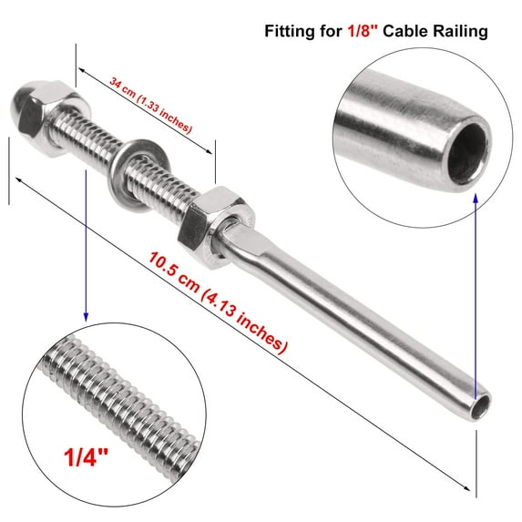 100 Pack 1/8" Cable Railing Swage Threaded Stud Tension End Fitting ...