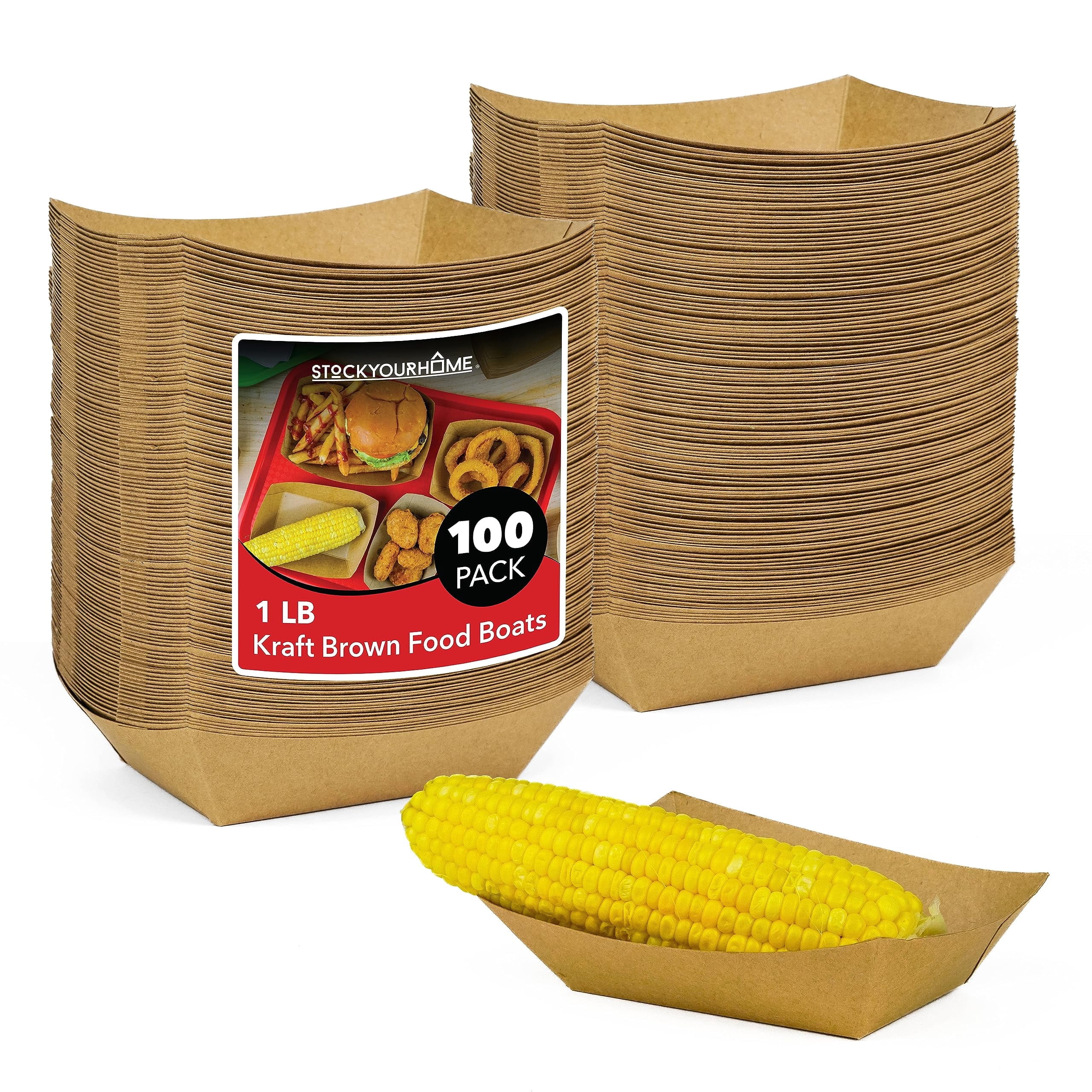 100 Pack 1-Lb Brown Kraft Paper Food Trays, Disposable Concession Tray ...