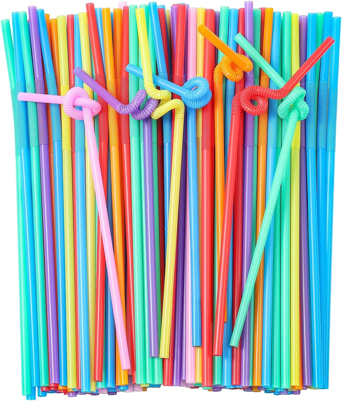[100 Pack] 10.24" High Extra Long Flexible Plastic Straws, Disposable ...