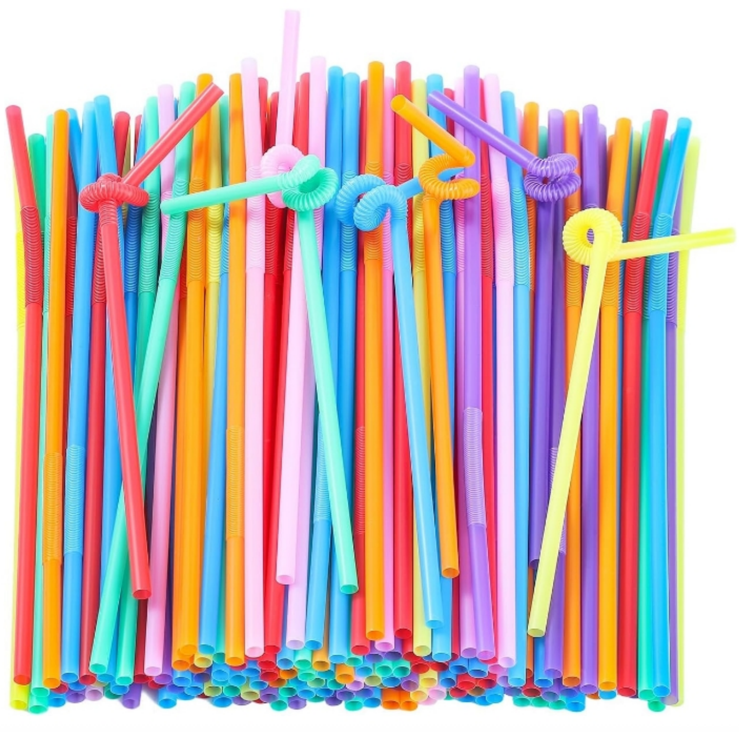 [100 Pack] 10.24" High Extra Long Flexible Plastic Straws, Disposable ...