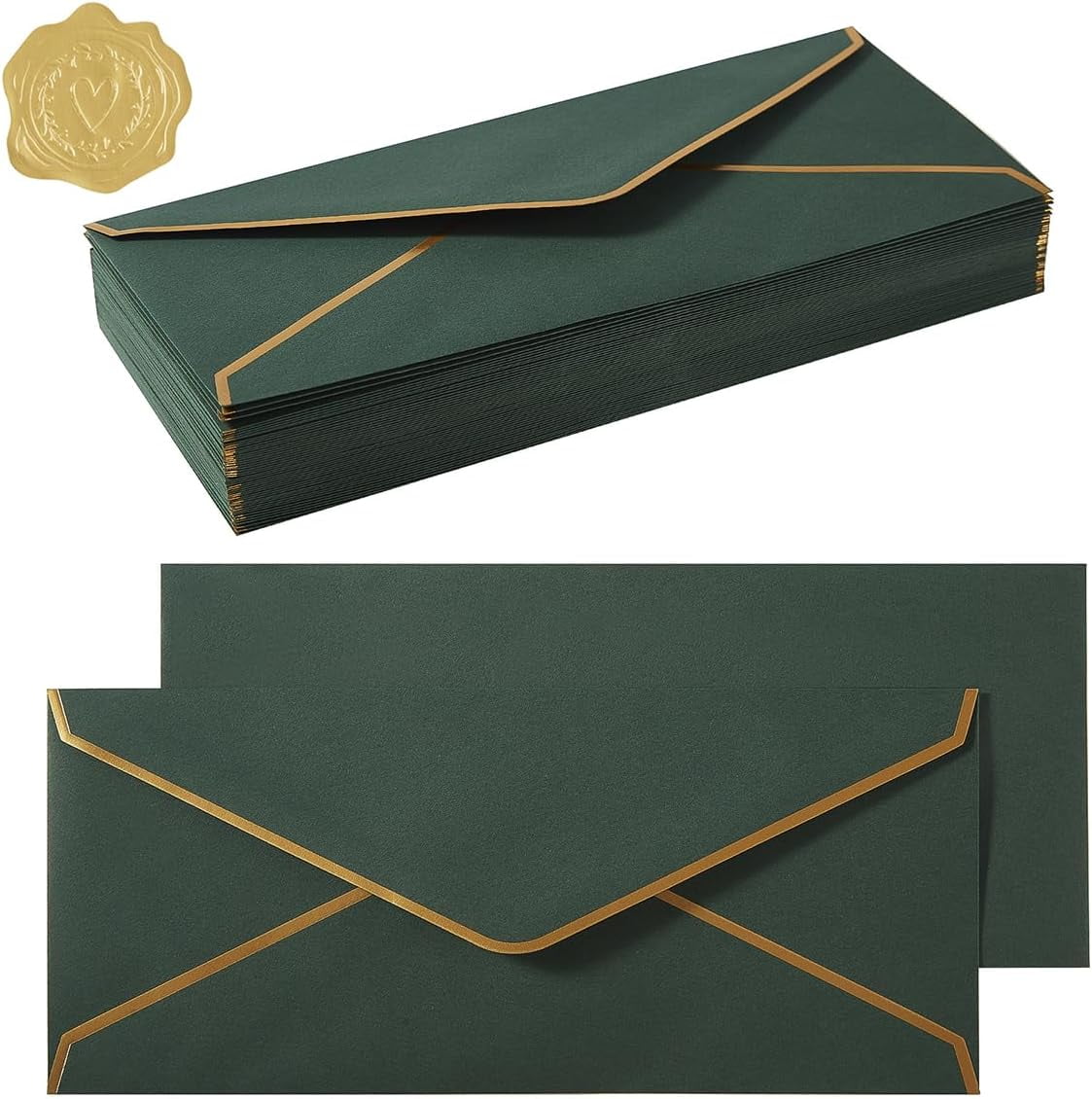 100 Pack #10 Business Envelopes with Gold Border, Self Seal Standard ...
