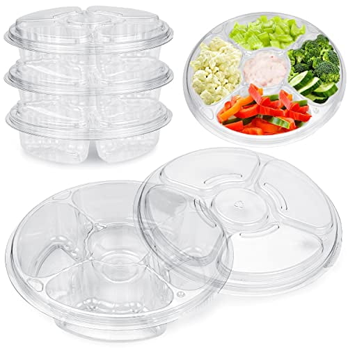 [100 Pack] 10 Inch Round Plastic Appetizer Tray with Lid - 5 ...