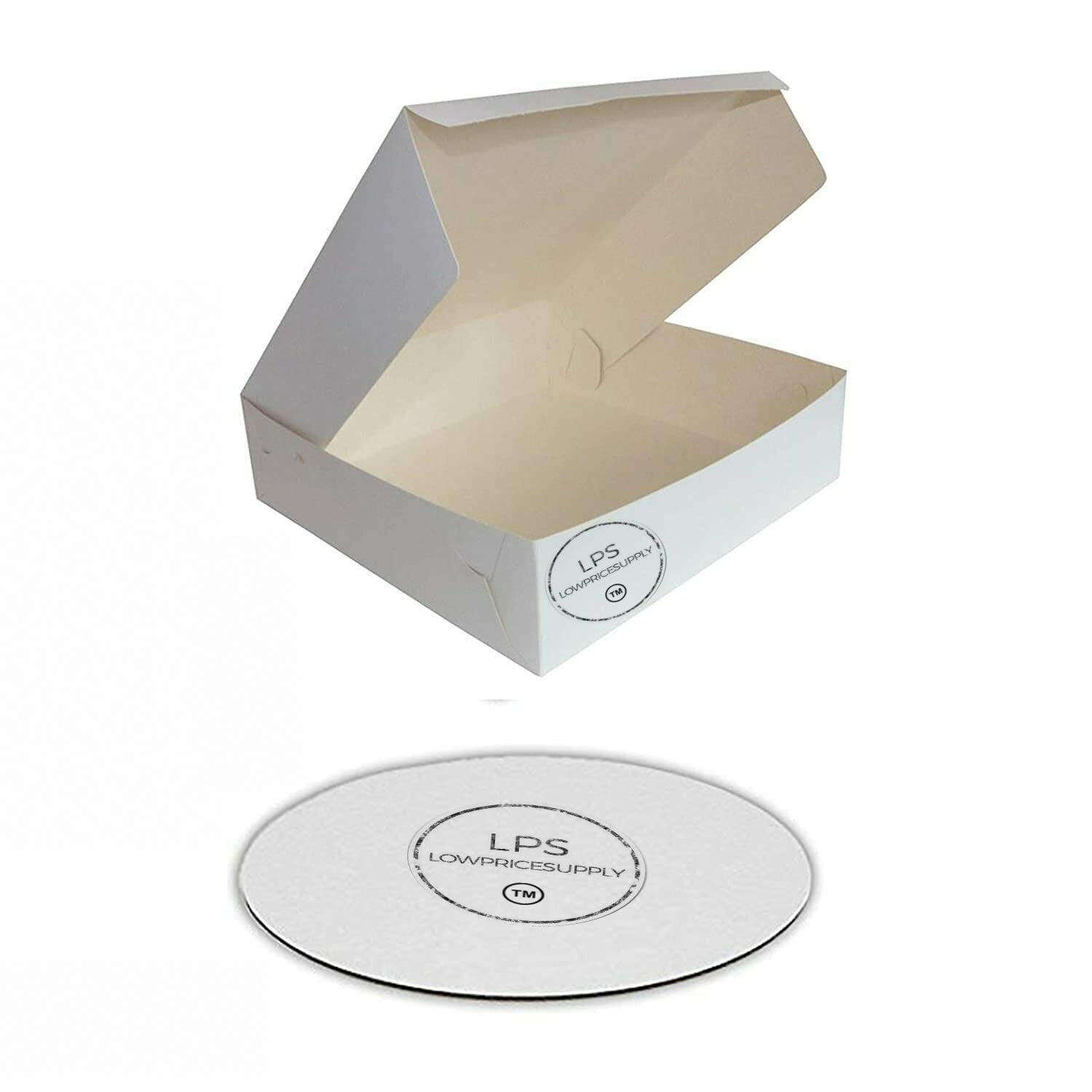 "100-Pack 10"" x 10"" x 4"" White Square Paperboard Cake/Bakery Box w ...