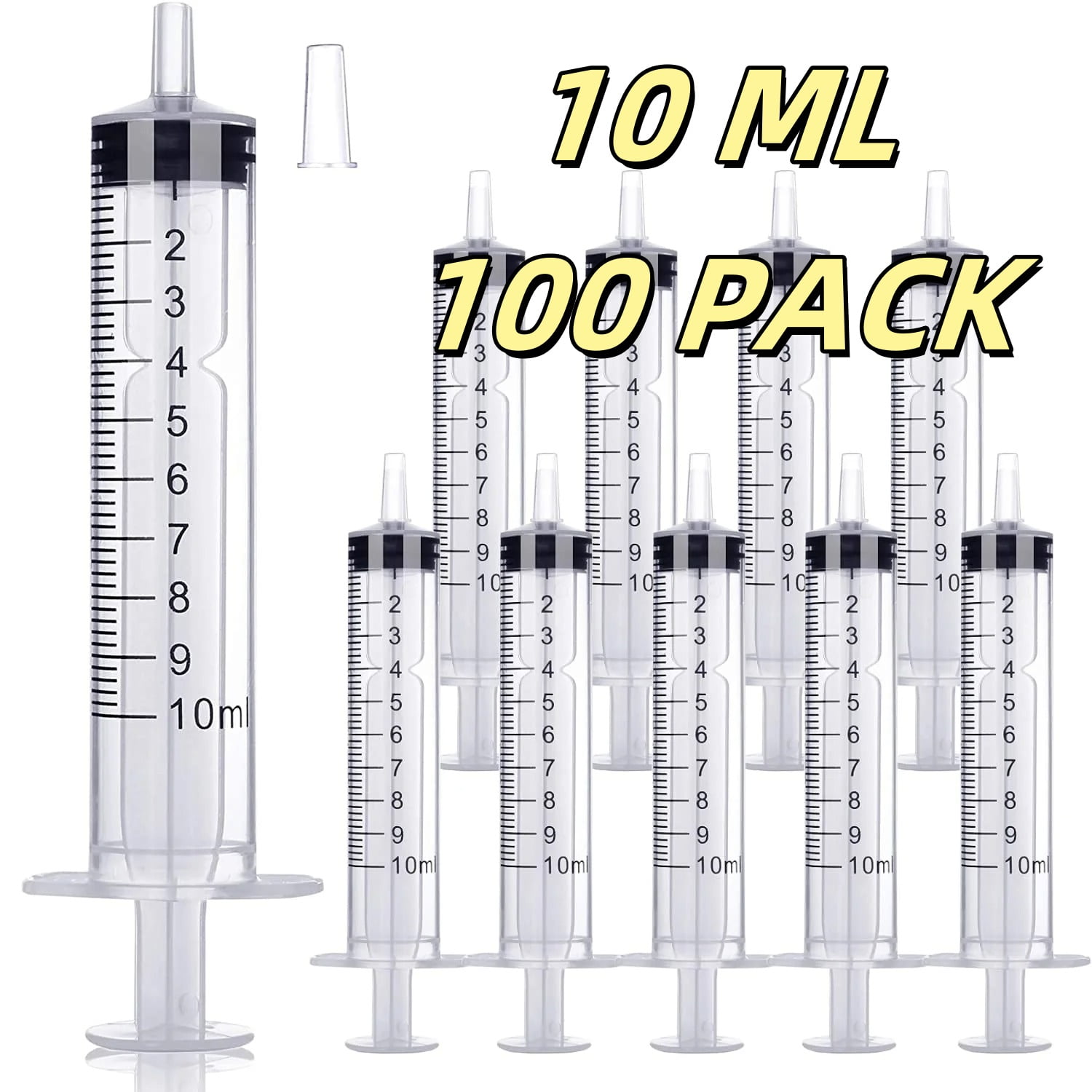 100 Pack 10ml/cc Plastic Syringe Small Syringe with Tip Cap ...