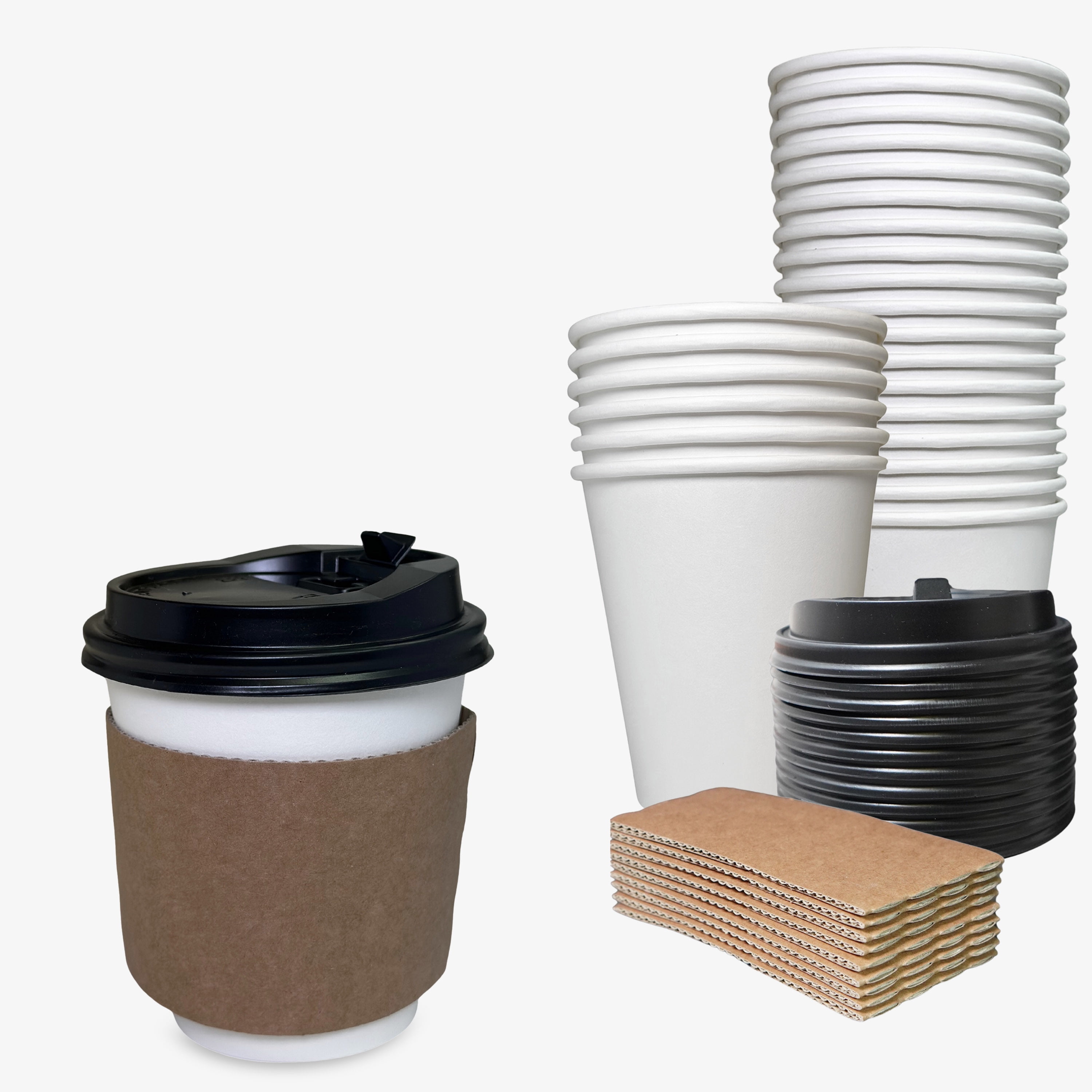 [100 Pack] 10oz Disposable White Paper Coffee Cups with Black Dome Lids ...