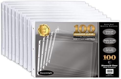 100 Pack 11x17 Inch Heavyweight Diamond Clear Sheet Protectors, Side ...