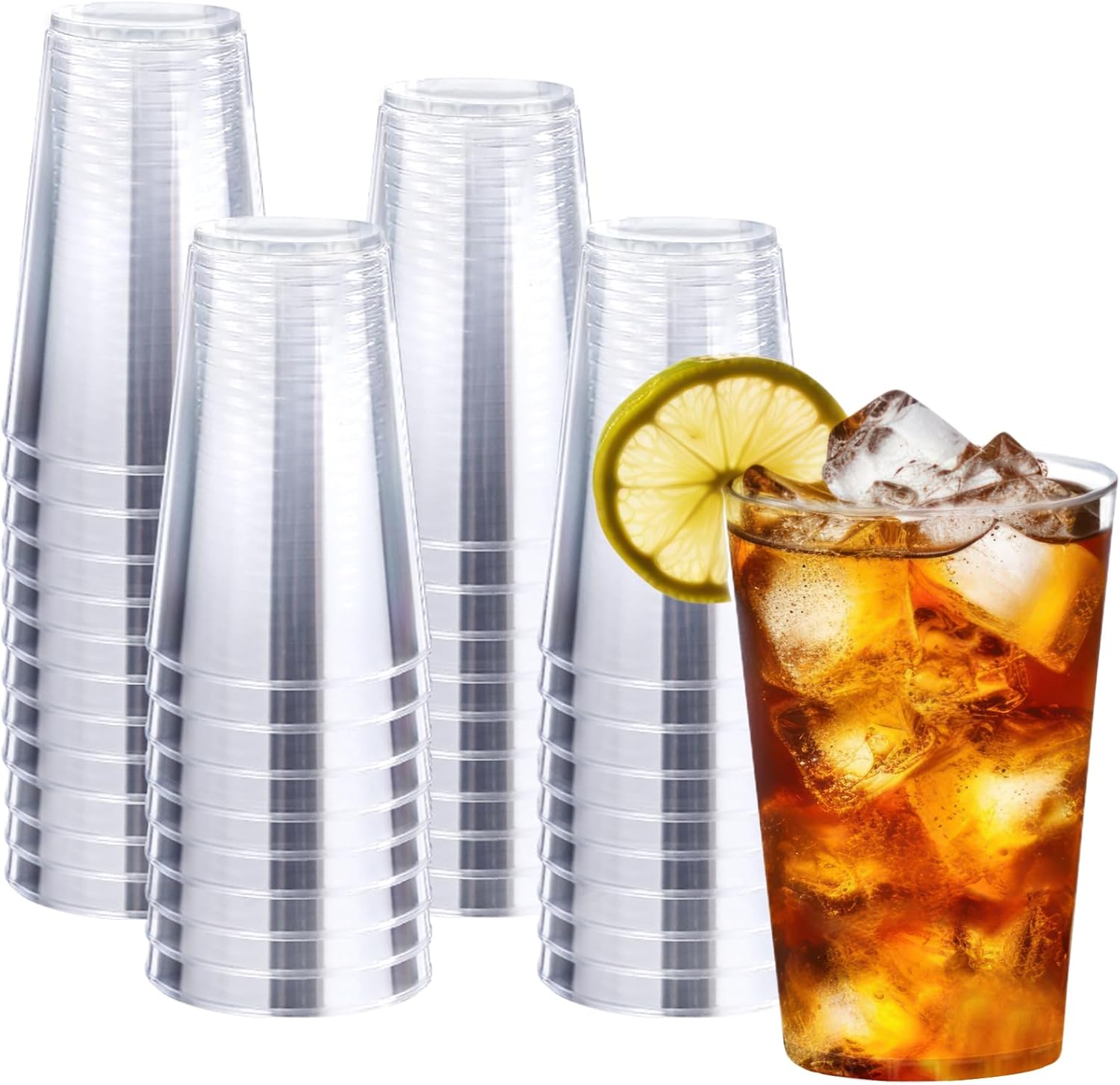100 Pack 12 oz Clear Plastic Cups, Disposable Clear Plastic Cups, Fancy ...