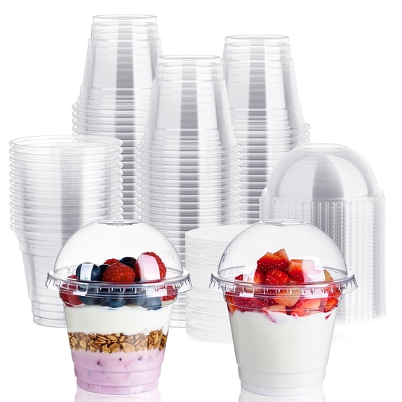 100 Pack 12 oz Clear Plastic Cups with Lids and Straws Disposable Cold ...