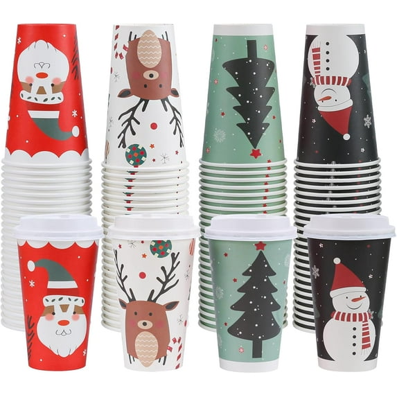 100 Pack 12 oz Coffee Cups with Lids, Disposable To Go Paper Coffee ...