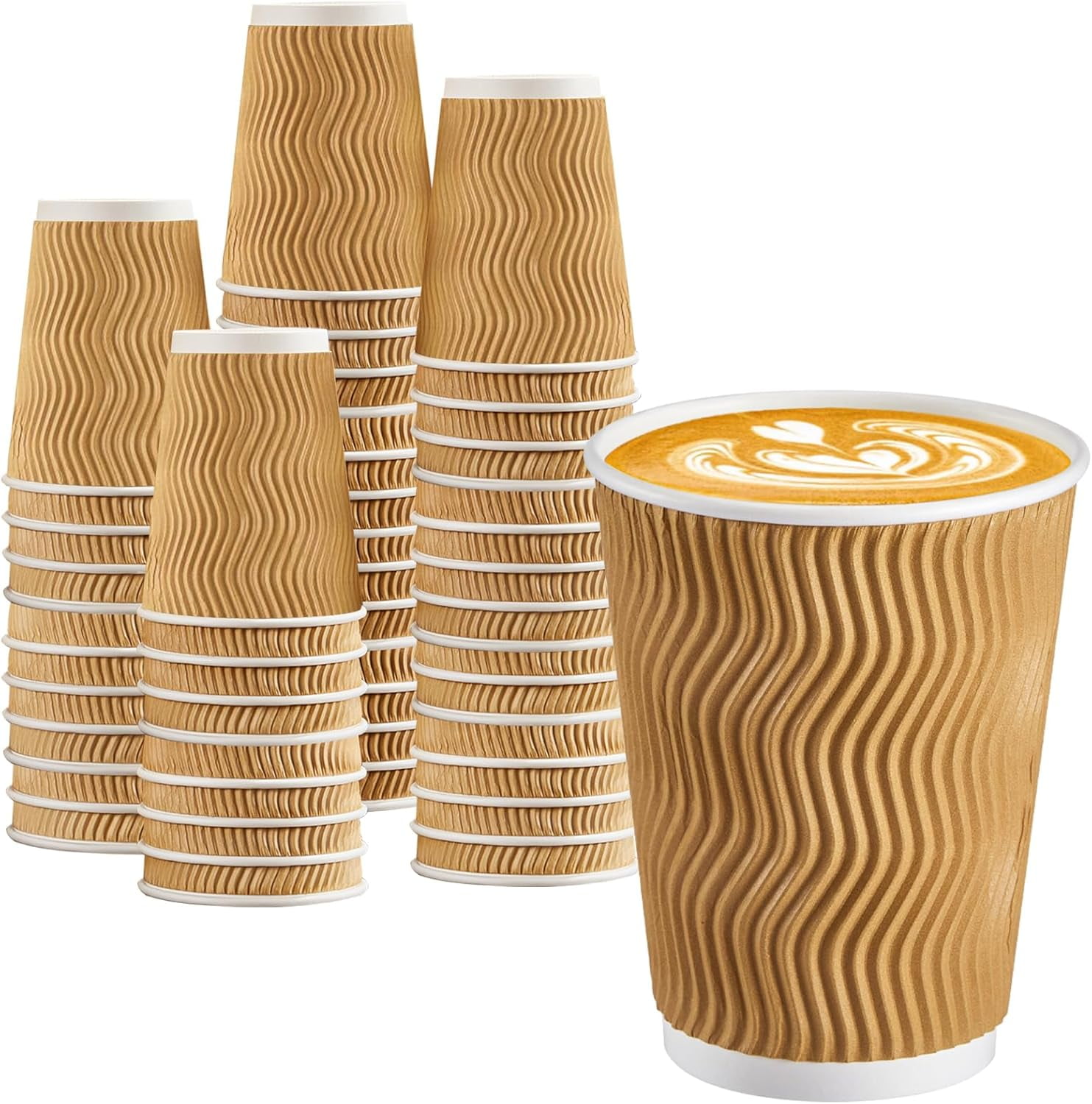 100 Pack 12 oz Coffee Cups with Lids, Disposable Insulated Hot Cups To ...
