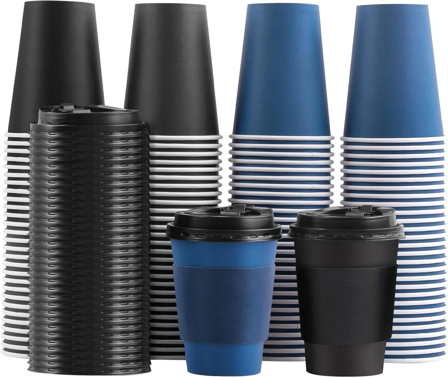 100 Pack 12 oz Coffee Cups with Lids, Disposable Paper Coffee Cups with ...
