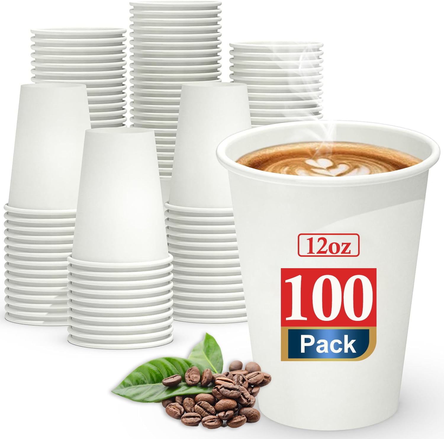 100 Pack 12 oz Disposable Cups, To Go Hot Cups,Leak-Free Food Safe ...