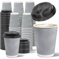 100 Pack 12 oz Disposable Insulated Coffee Cups With Lids, Double ...