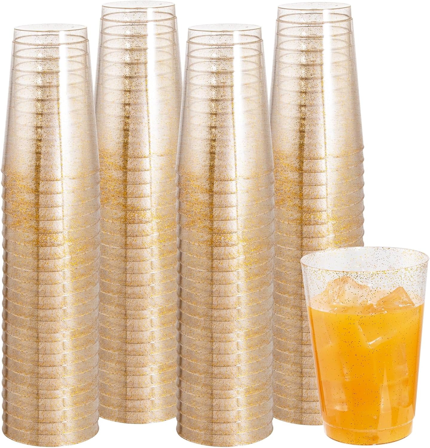 100 Pack 12 oz Gold Glitter Cups, Gold Glitter Disposable Cups, Gold ...
