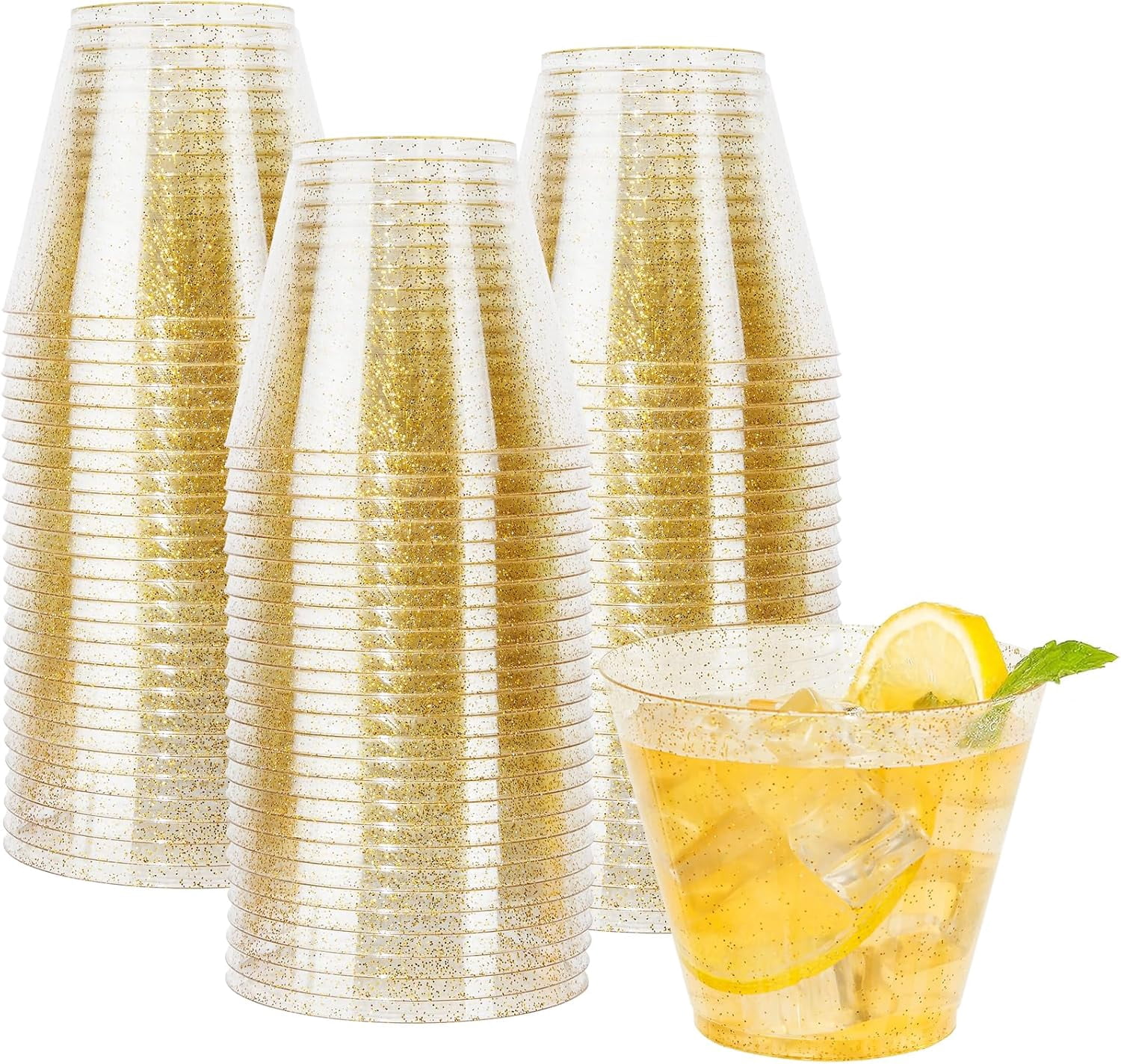 100 Pack 12 oz Gold Glitter Cups, Gold Glitter Disposable Cups, Gold ...
