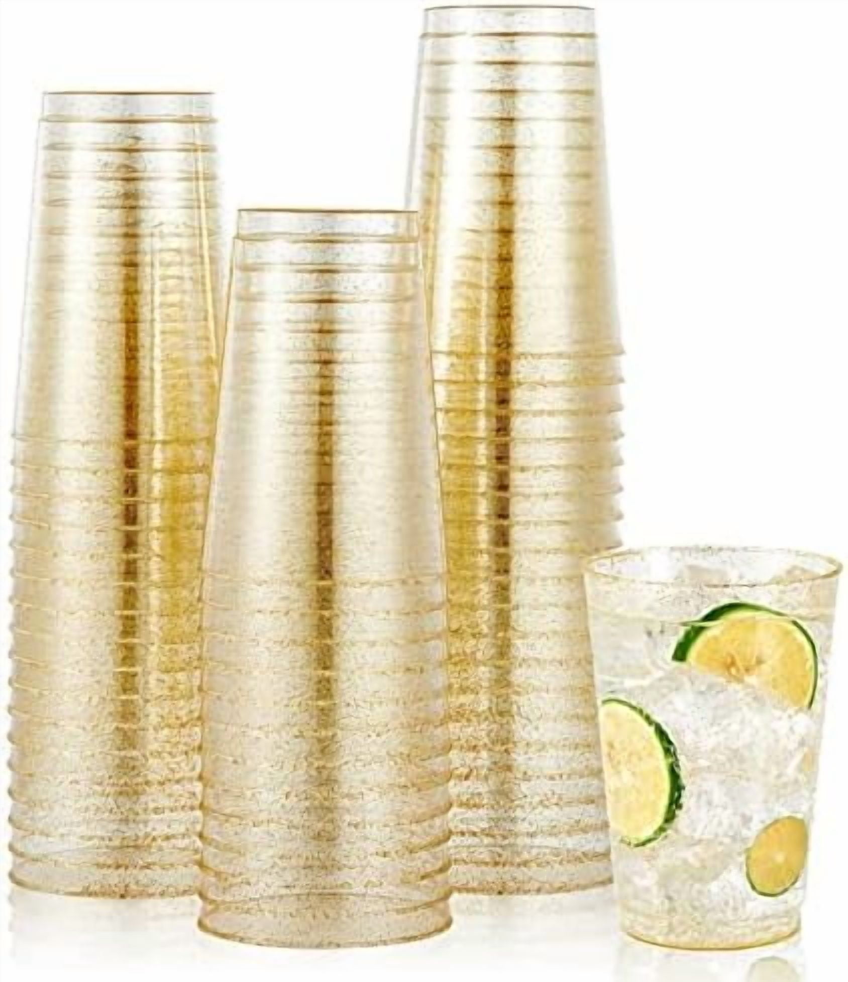 100 Pack 12 oz Gold Plastic Cups, Disposable Gold Cups, Heavy-duty ...