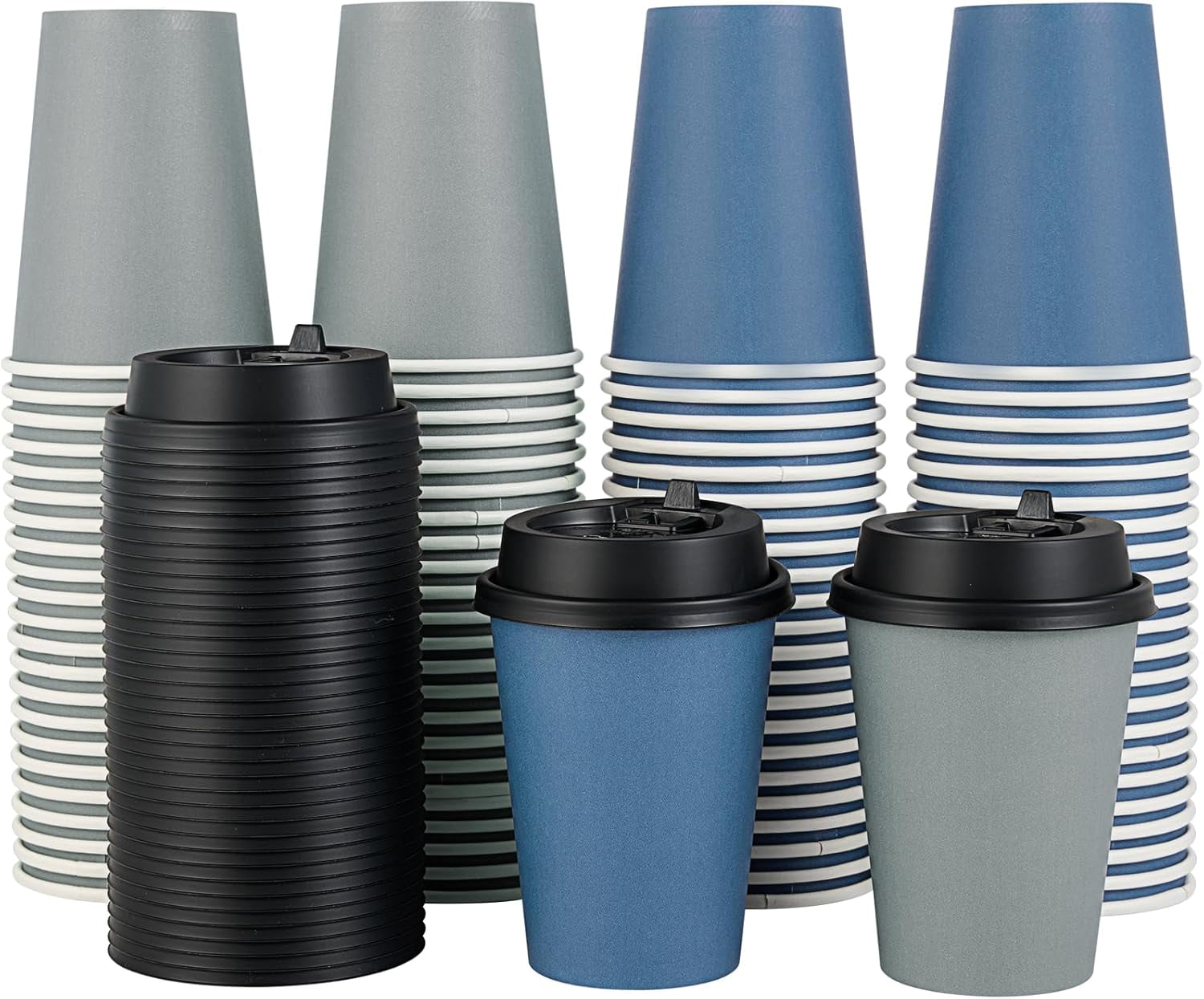 100 Pack 12 oz Paper Coffee Cups, Disposable Coffee Cups with Lids ...