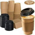 100 Pack 12 oz Paper Coffee Cups, Disposable Coffee Cups with Lids and ...