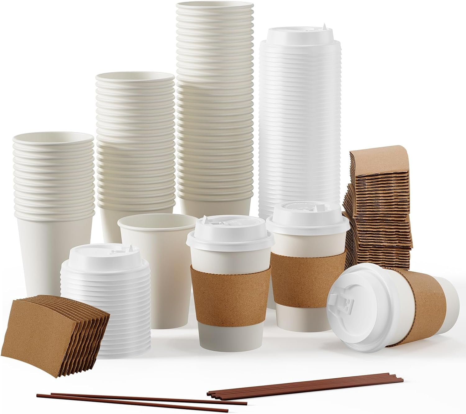 [100 Pack] 12 oz Paper Coffee Cups, Disposable Paper Coffee Cup with ...