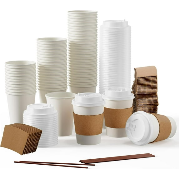 [100 Pack] 12 oz Paper Coffee Cups, Disposable Paper Coffee Cup with ...