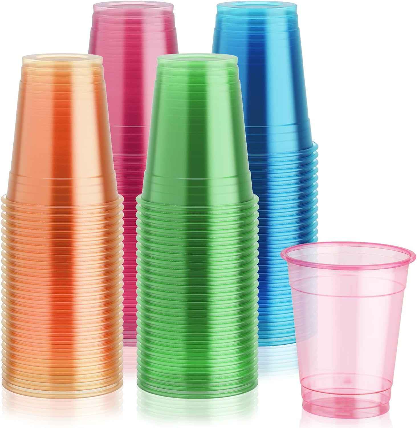 100 Pack 12 oz Plastic Cups, Neon Glowing Party Assorted Colors for ...