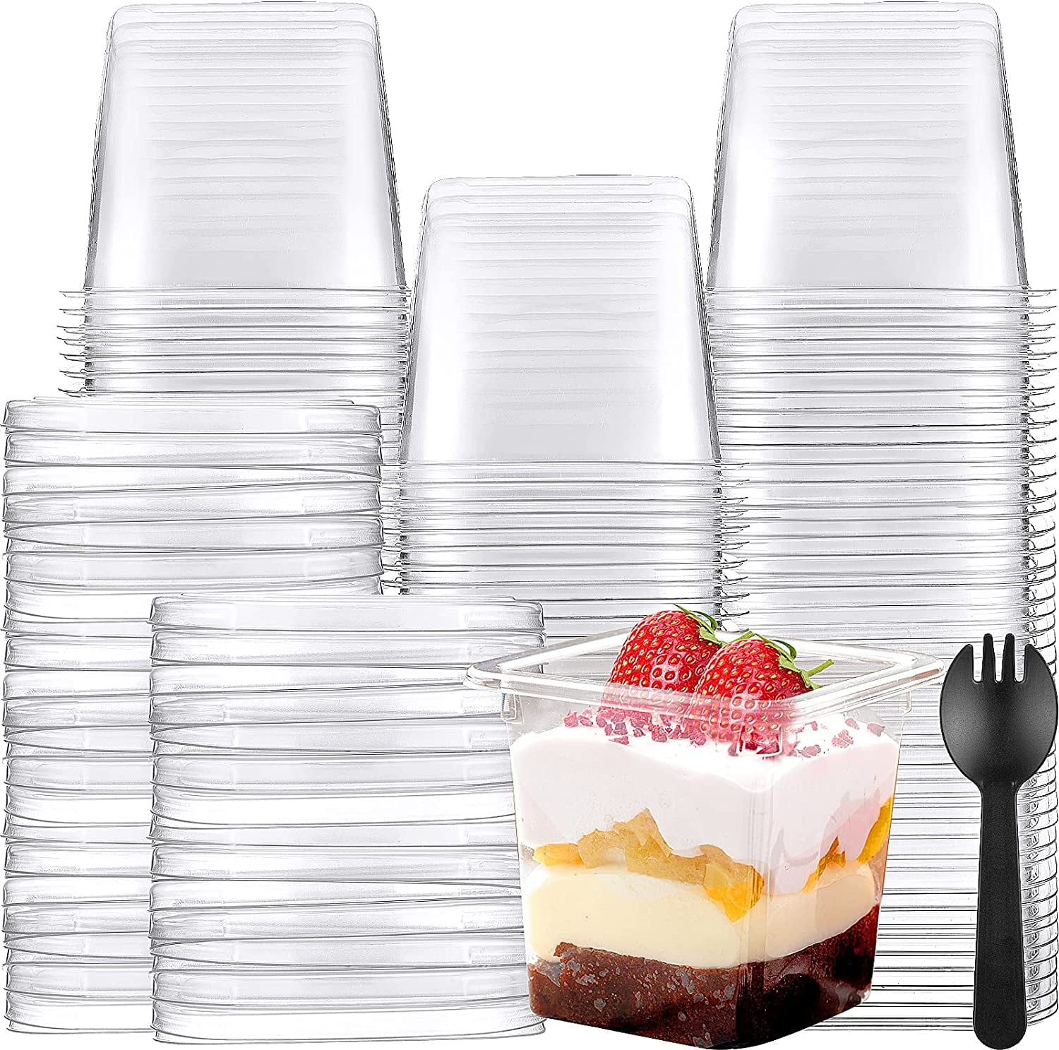100 Pack 12 oz Plastic Dessert Parfait Cups with Lids Fruit Appetizer ...