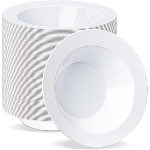 100 Pack 12 oz White Plastic Bowls, Disposable Soup Bowls, Heavy-duty ...