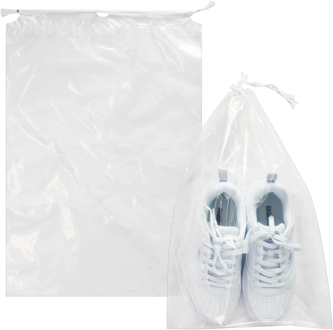 100 Pack 12x18 inch Plastic Drawstring Bags Transparent Shoe Bags for ...