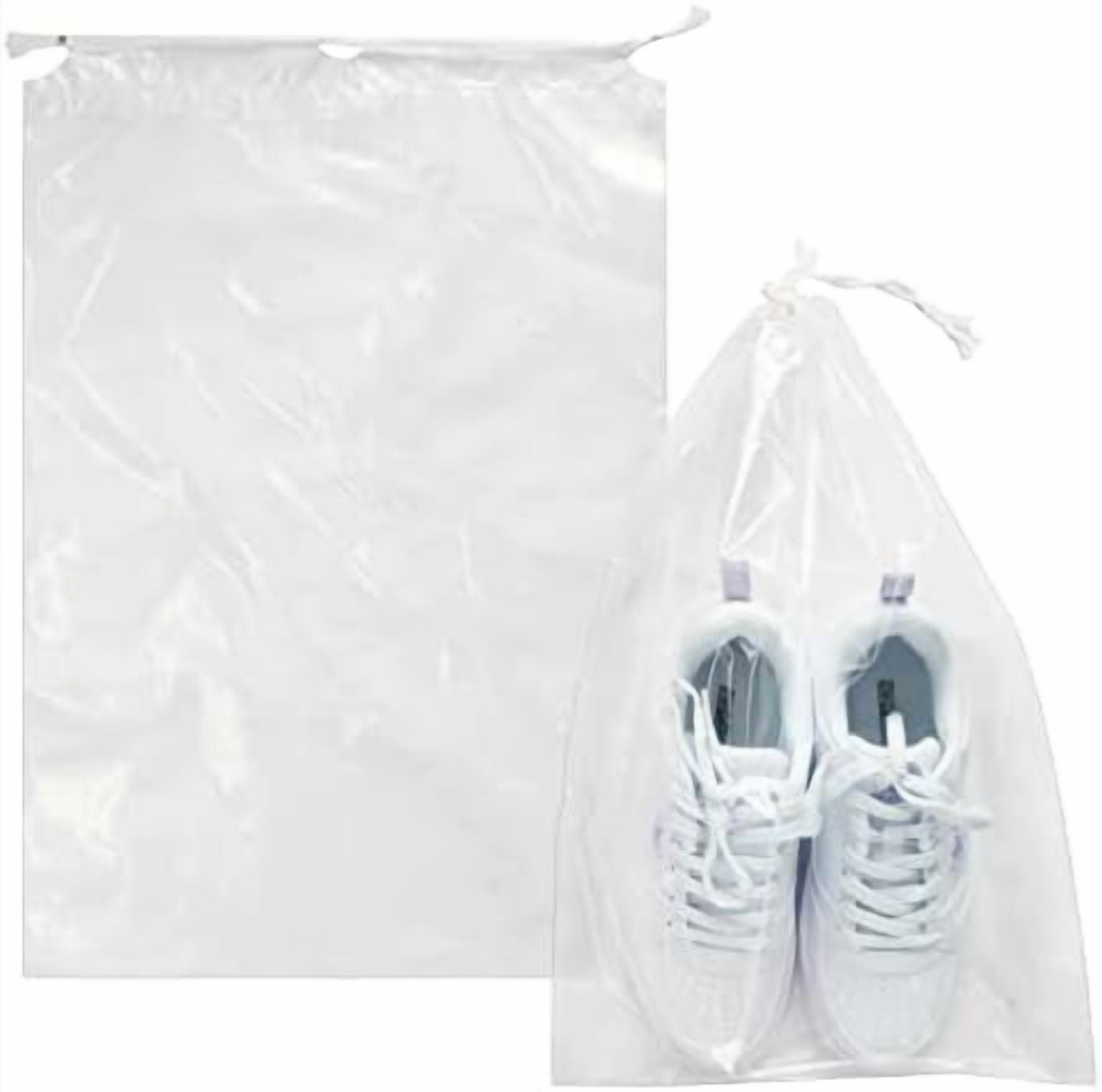 100 Pack 12x18 inch Plastic Drawstring Bags Transparent Shoe Bags for ...