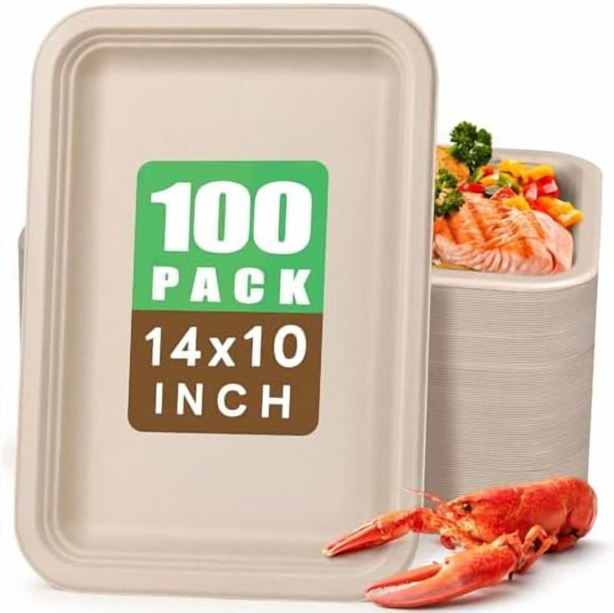 100 Pack 14 Inch Disposable Food Trays Eco-Friendly Heavy-Duty Large ...