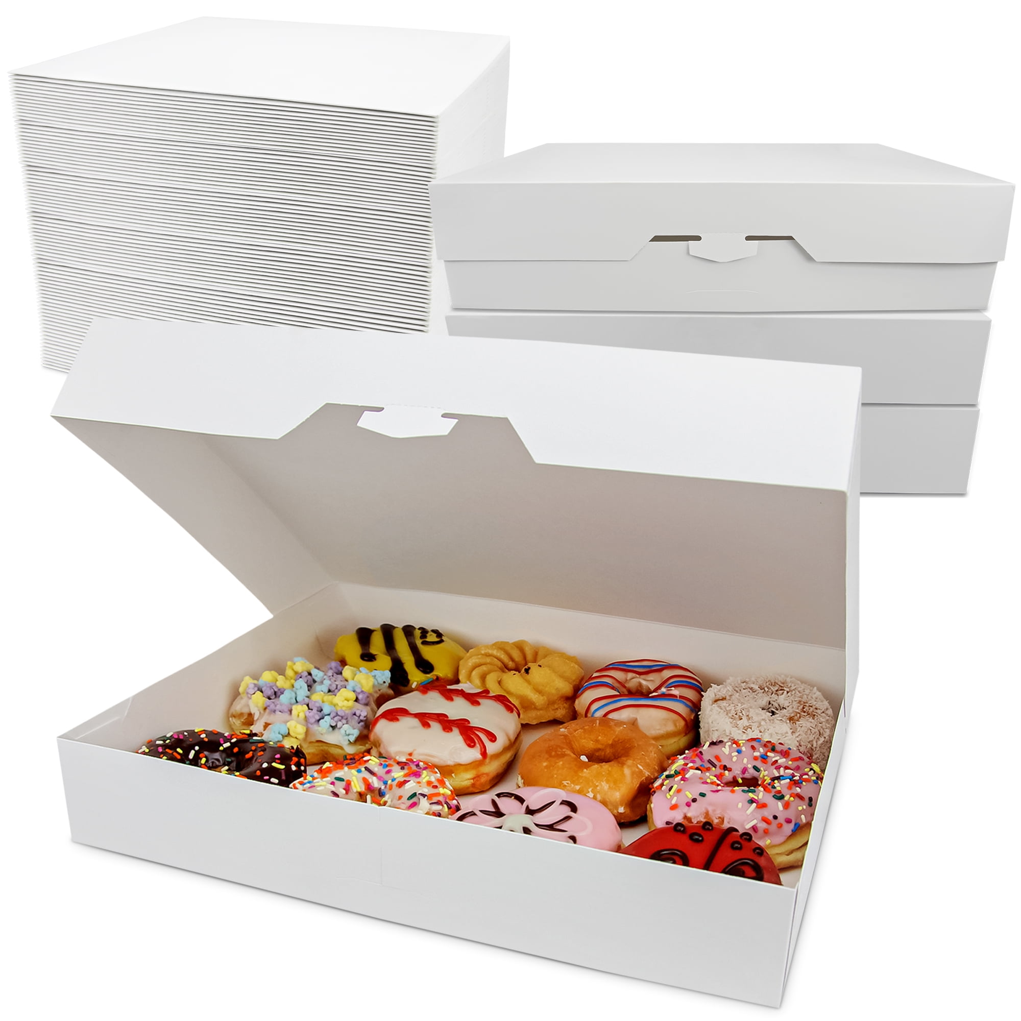 [100 Pack] 15x11.5x2.25” White Bakery Box - Holds 12 Donuts , Auto ...