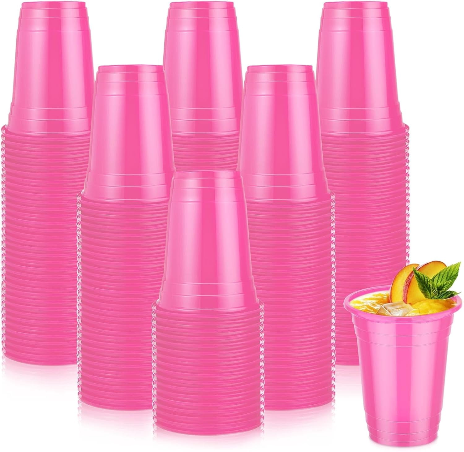 100 Pack 16 Ounce Christmas Party Supplies Pink Plastic Cups Disposable ...