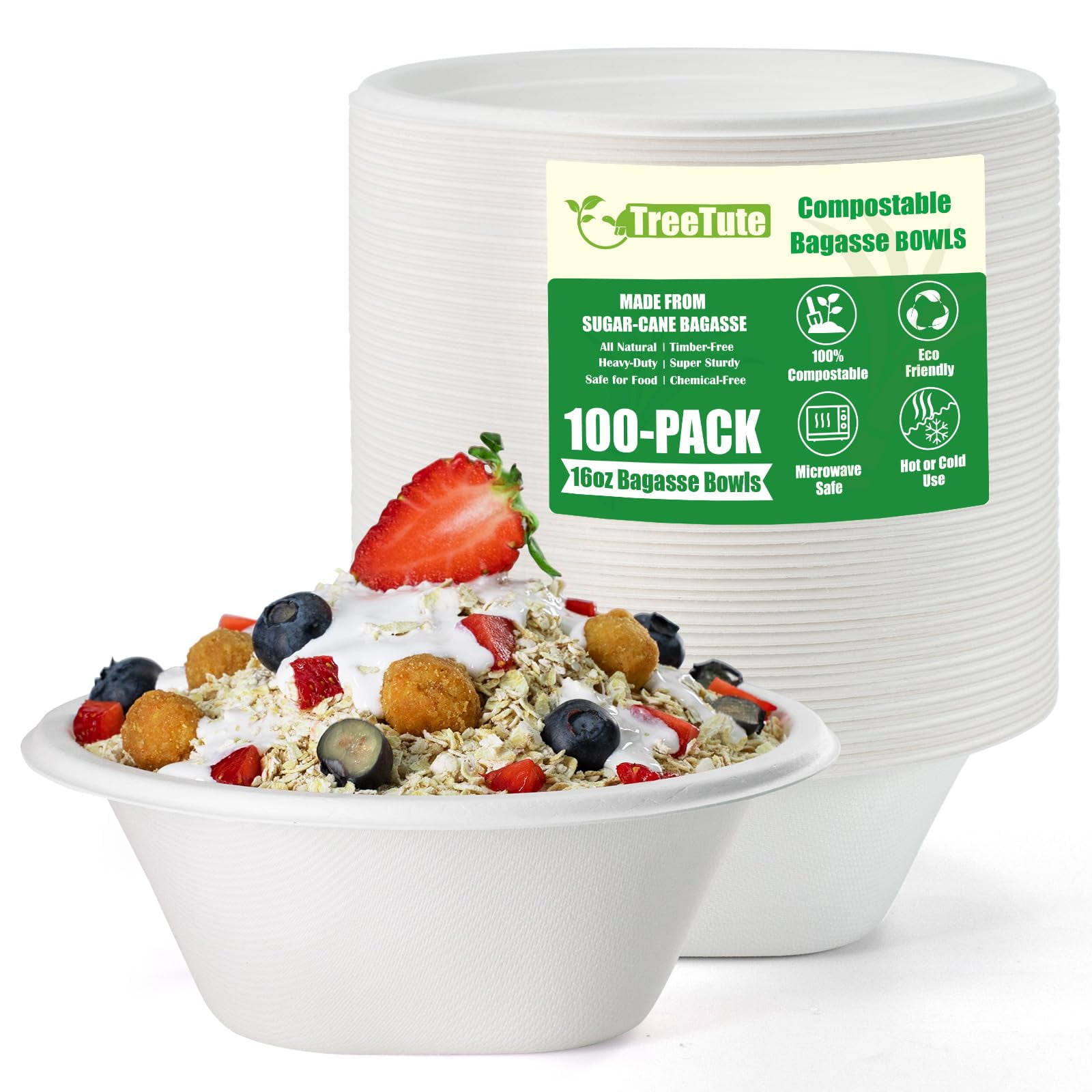 [100-Pack 16 Oz Compostable Paper Bowls,Heavy-Duty Disposable Soup ...
