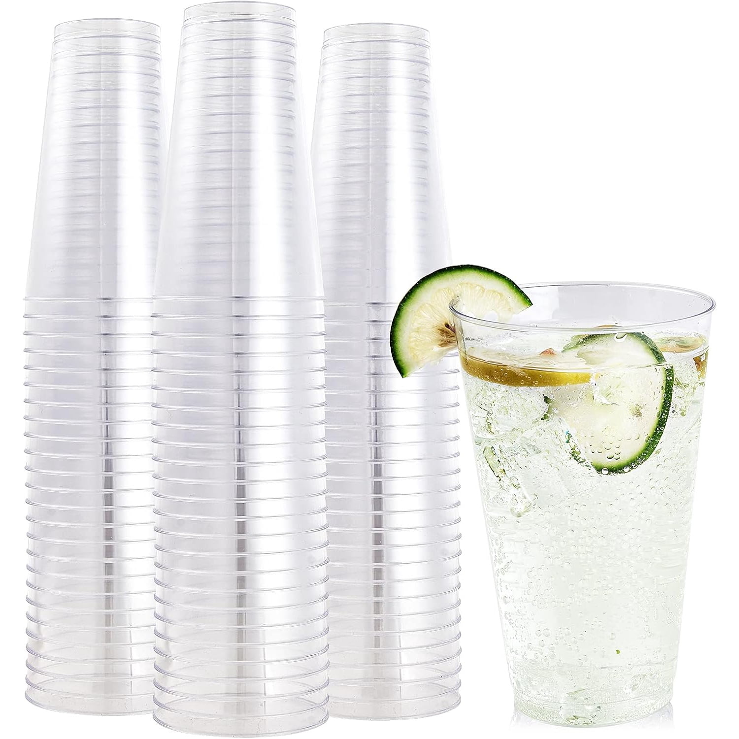 100 Pack 16 oz Clear Plastic Cups, Disposable Cups Large Reusable ...
