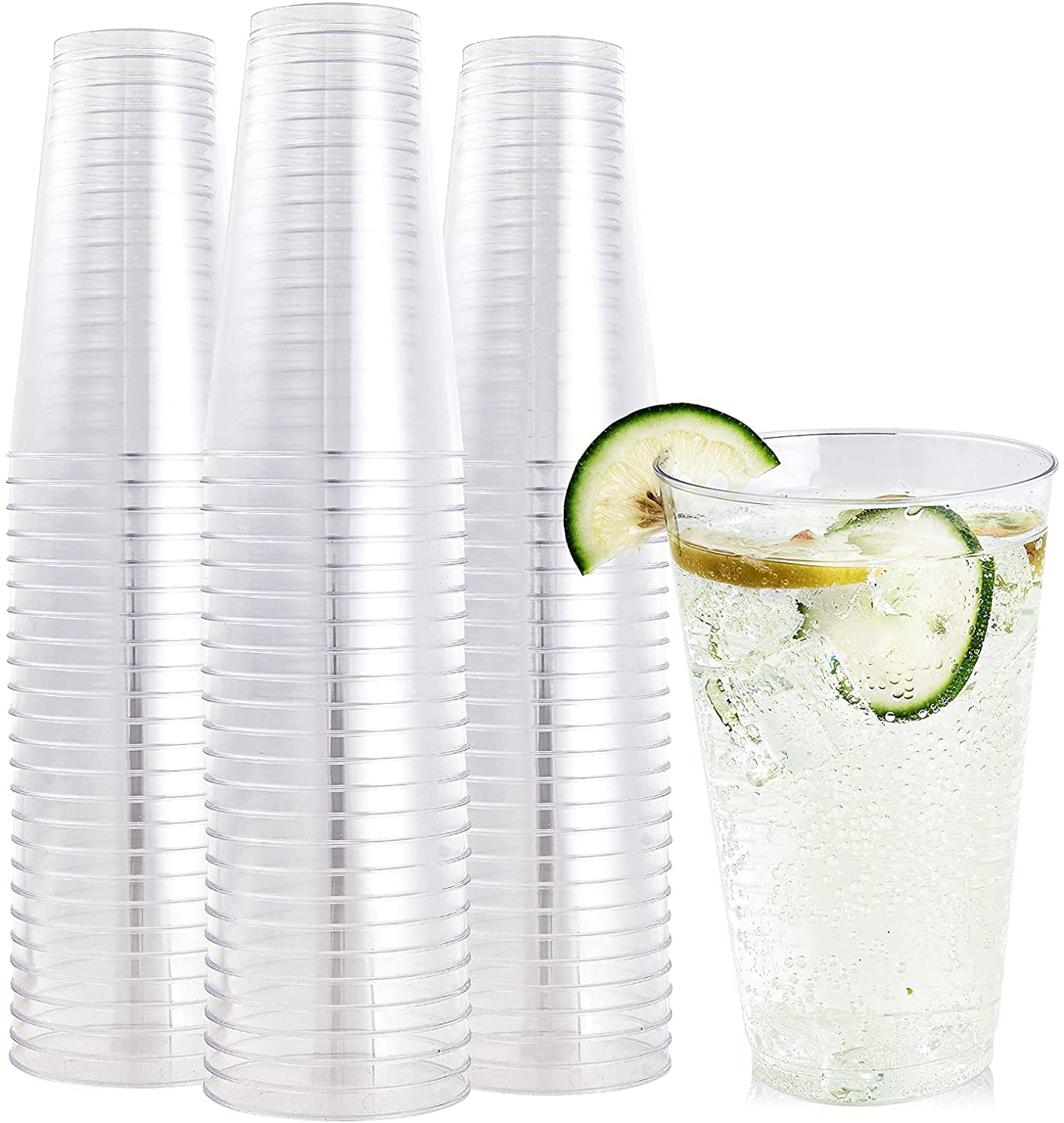 100 Pack 16 oz Clear Plastic Cups, Disposable Cups Large Reusable ...