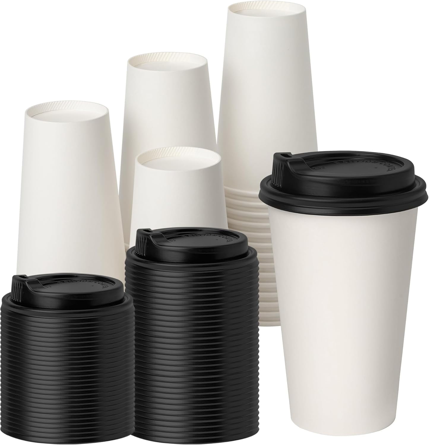 100 Pack 16 oz Disposable Coffee Cups with Lids, Heat & Leak-proof ...