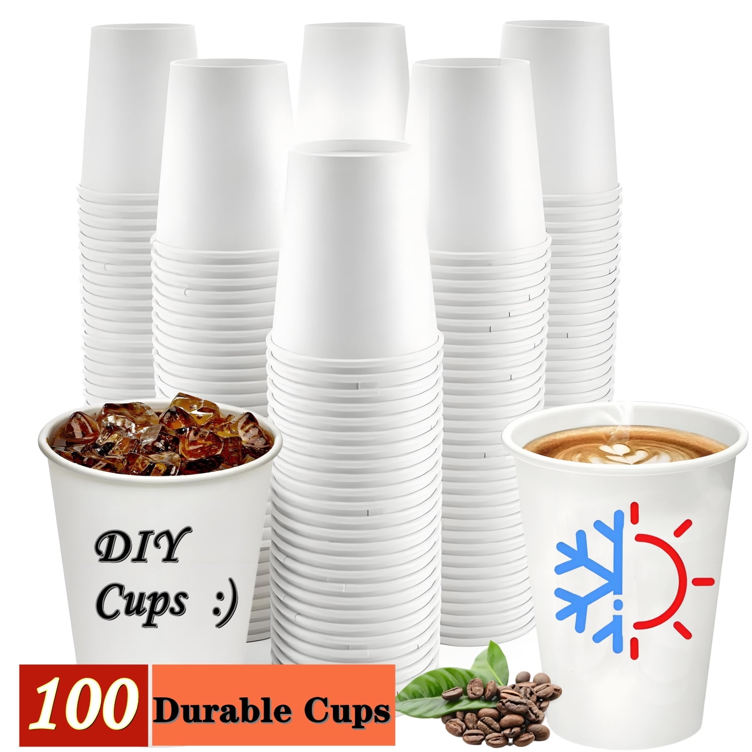 100 Packs 16 Oz Disposable Paper Cups, To Go Cups White Coffee Cups ...