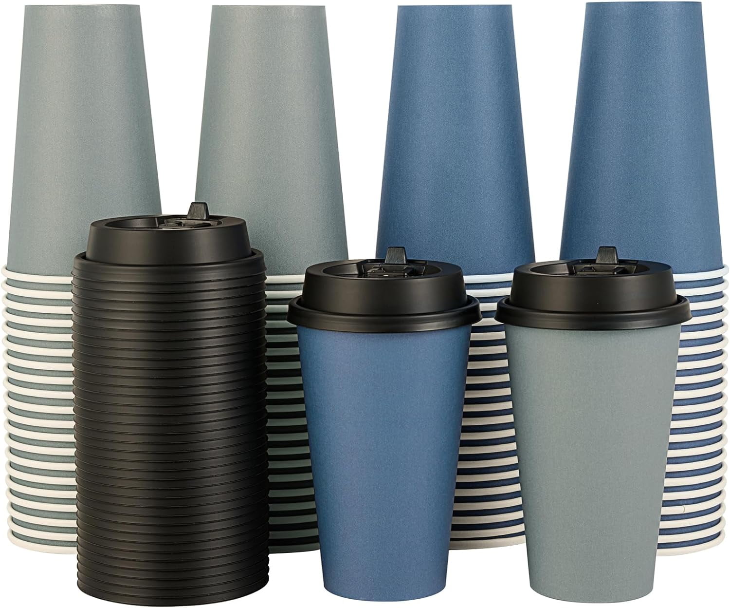 100 Pack 16 oz Paper Coffee Cups, Disposable Coffee Cups with Lids ...