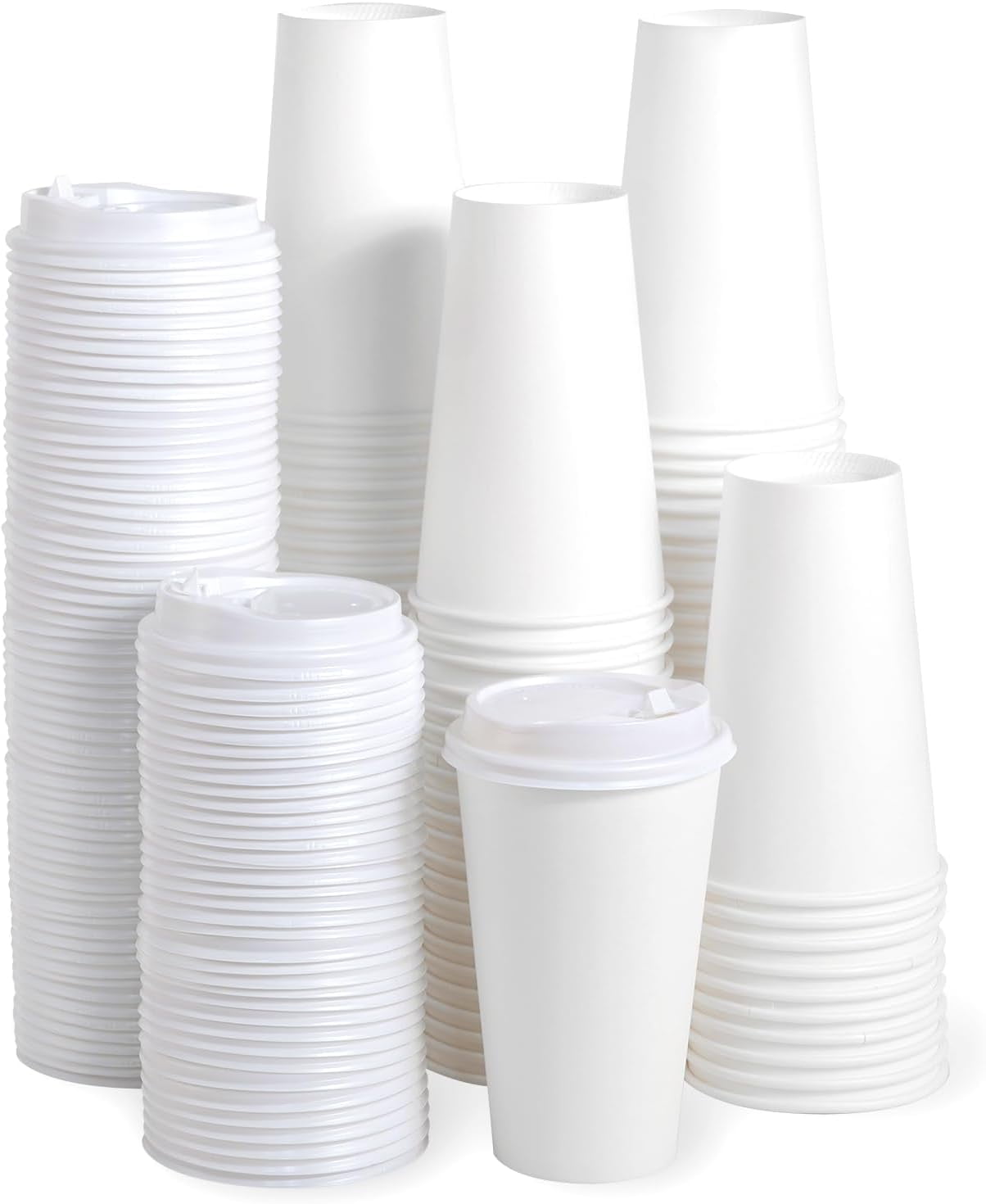 [100 Pack] 16 oz Paper Coffee Cups, Disposable Paper Cup with Lids, Hot ...